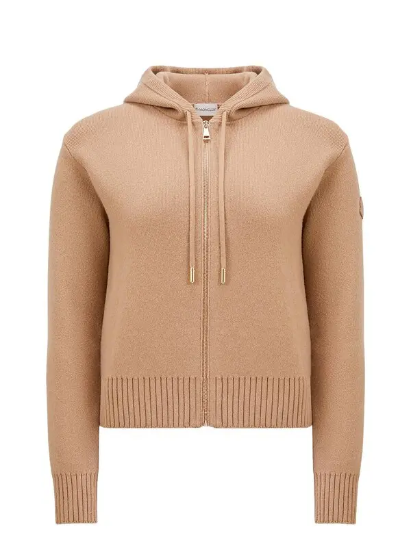 Moncler Wool & Cashmere Zip-up Hoodie - Beige