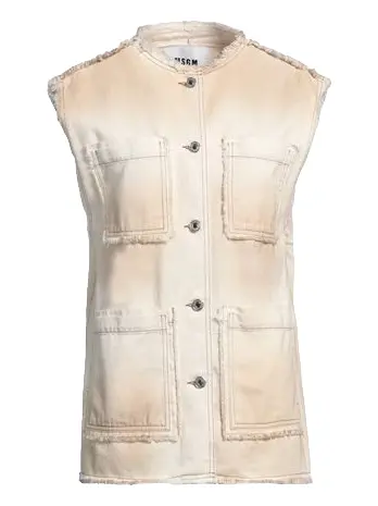 MSGM Denim Vest With Fringes - Beige