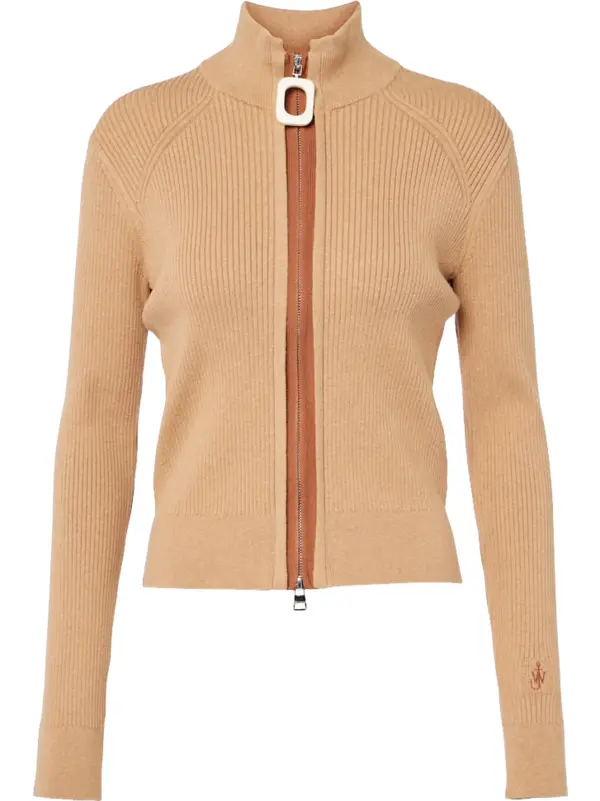 JW Anderson Ribbed Knit Zip-up Cardigan - Beige