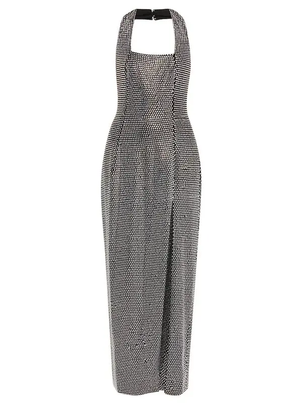 AREA Crystal Embellished Halter Gown - Black