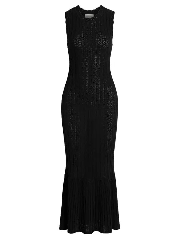 LOULOU STUDIO Molino Ribbed Pointelle-knit Maxi Dress - Black