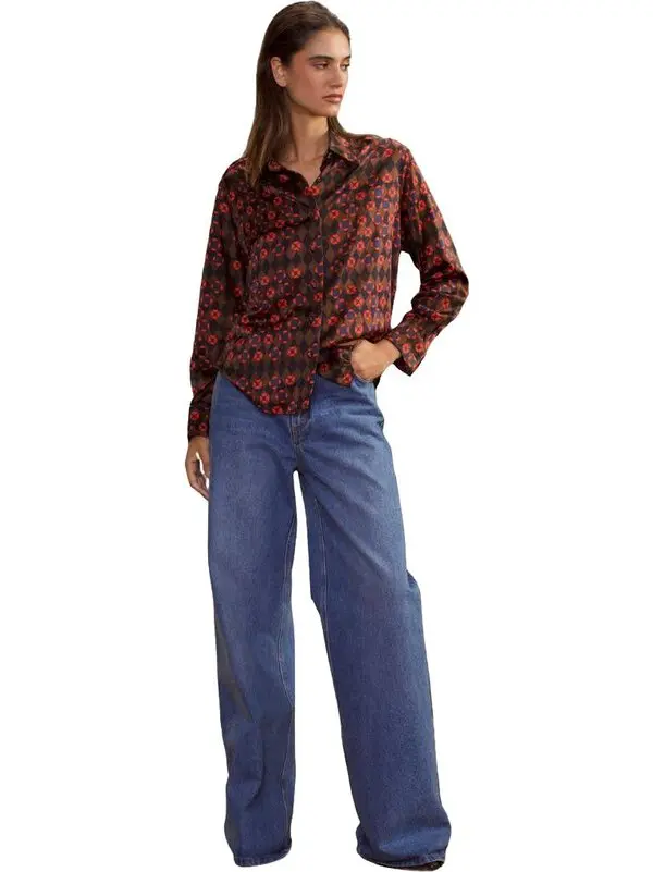Cynthia Rowley Silk Shirt - Geo Black/red Combo