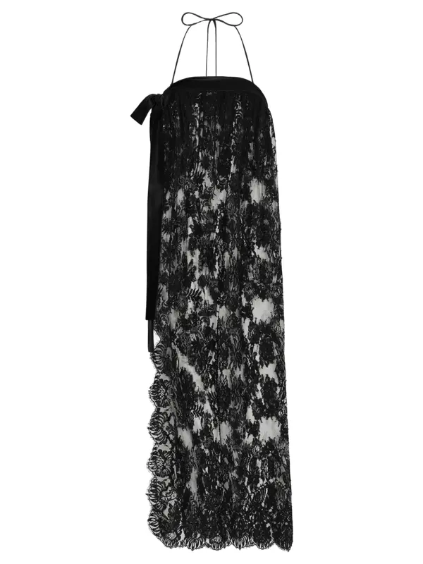 Dolce & Gabbana Calf-length Chantilly Lace Dress With Satin Details - Black