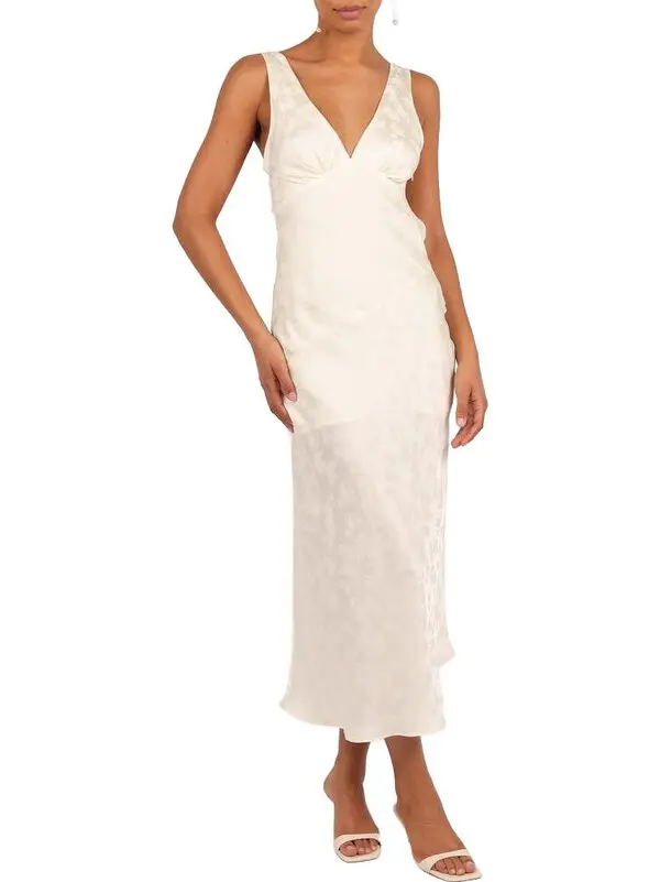 PETAL & PUP Billie Floral Satin Jacquard Dress - Ivory