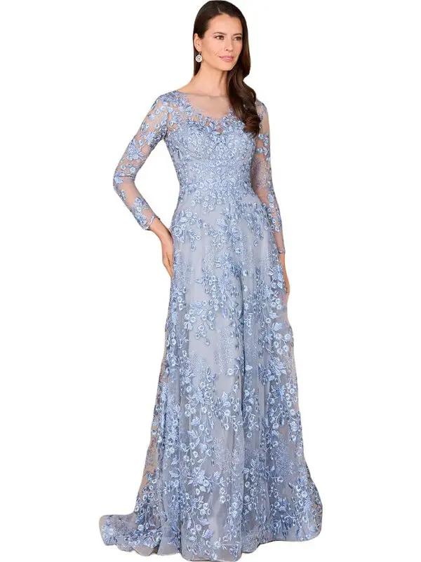 LARA NEW YORK Illusion Neckline Gown - Blue