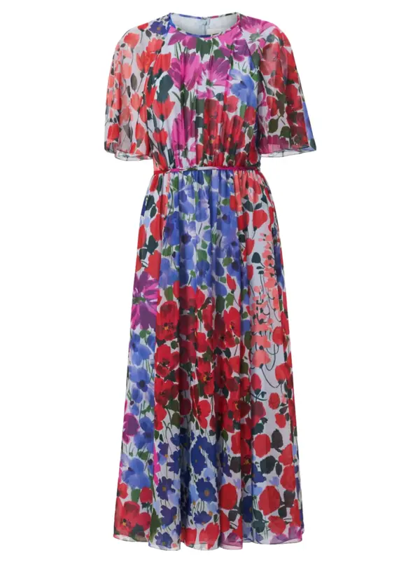 Carolina Herrera Jardin-print Gathered Midi Dress - Red