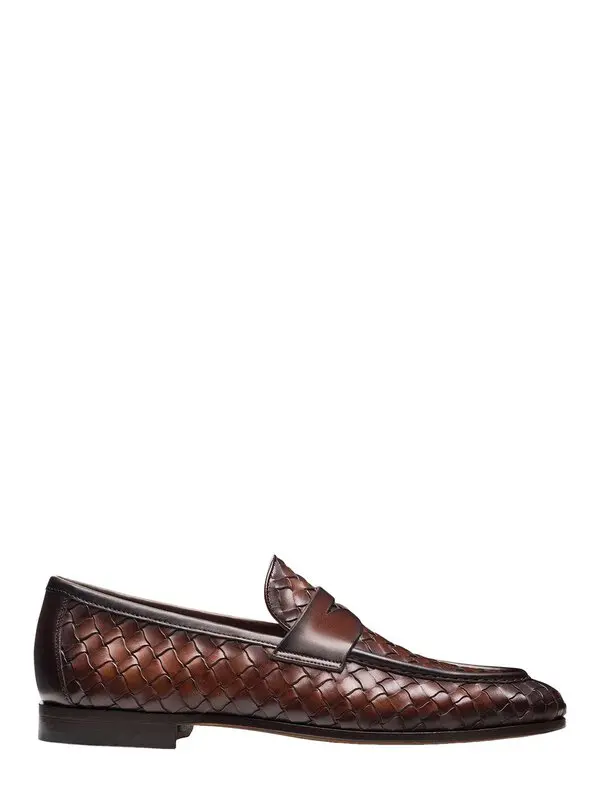 Magnanni Hyde Woven Leather Penny Loafers - Midbrown