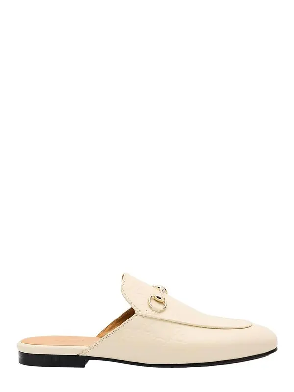 Gucci Princetown Monogram Horsebit Leather Mules - New Ivoire