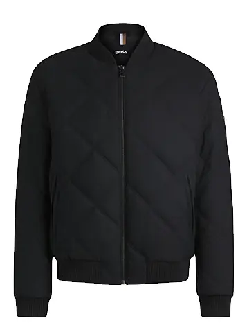 Hugo Boss Quilted Baseball-collar Wool-blend Jacket - Black