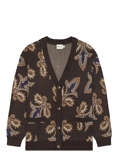 BOUND Paisley Wool Grandad Cardigan - Brown