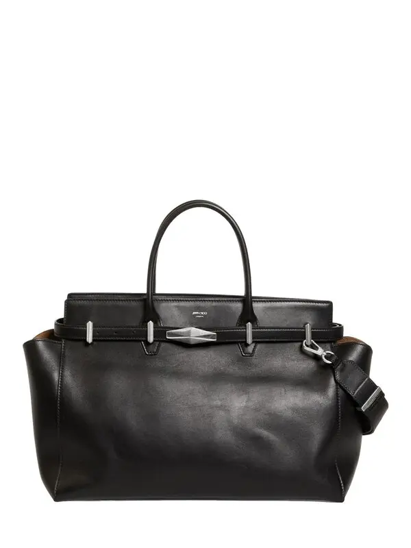 JIMMY CHOO Diamond Leather Belted Tote Bag - Black/ Antique Silver