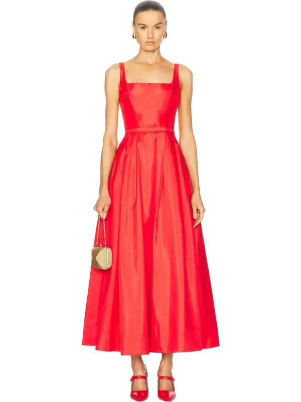 NICHOLAS Sorelle Sleeveless Midi Dress With Belt - Scarlet