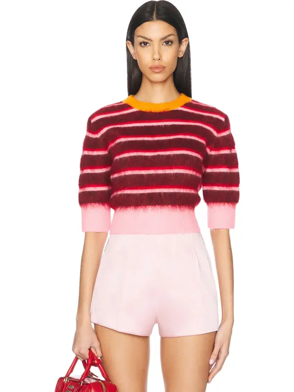 Christopher John Rogers Cropped Ringer Sweater - Rosewater Multi