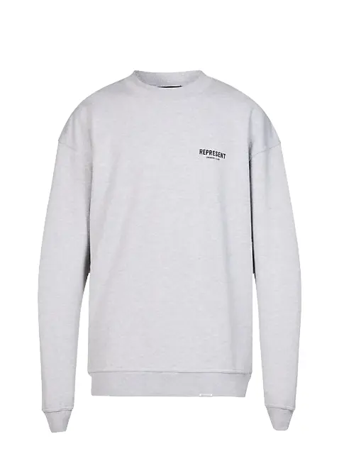 REPRESENT Owners' Club Graphic-print Relaxed-fit Cotton-jersey Sweatshirt - Ash Grey Black
