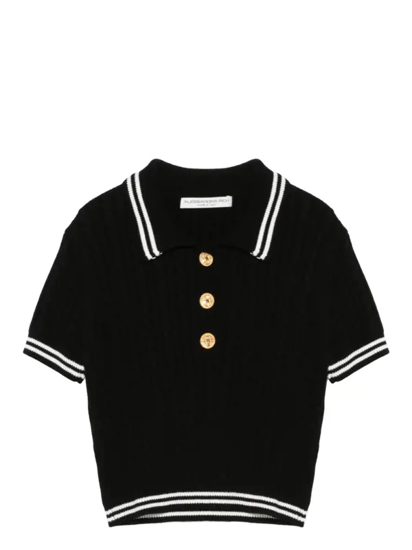 Alessandra Rich Cotton Polo Top - Black