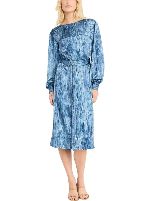 LUXELY Belted Midi Dress - Indigo/ Navy