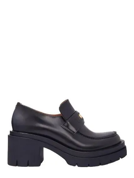 Maje Heeled Leather Loafers - Black