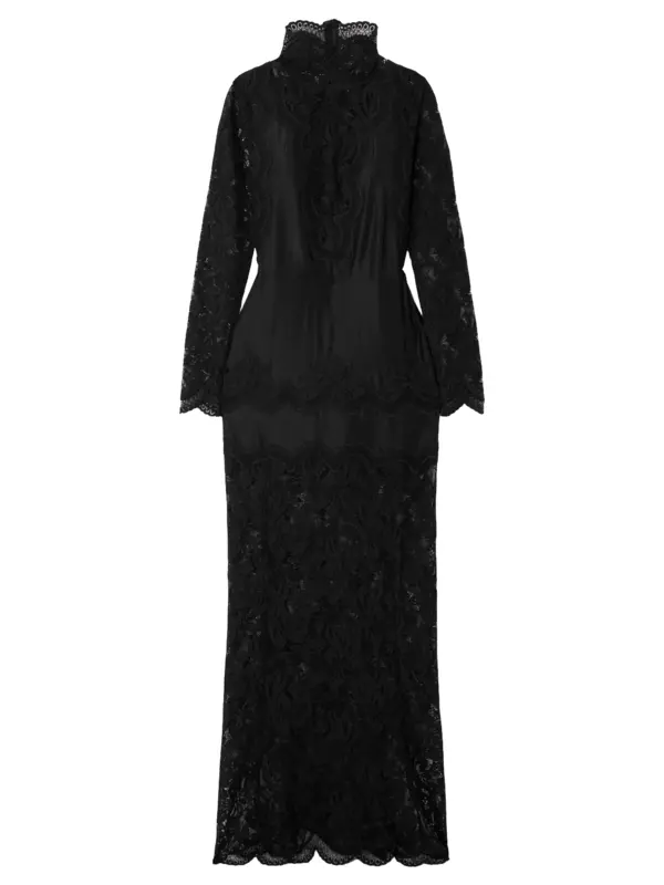 Rabanne Lace-trimmed Silk-satin Maxi Dress - Black