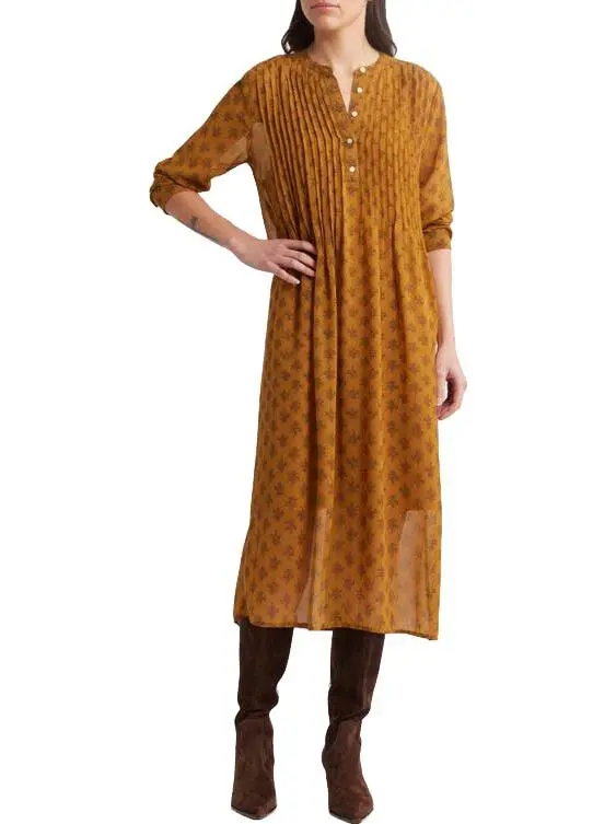 Treasure & Bond Floral Print Midi Dress - Brown- Navy Sprout Ditsy