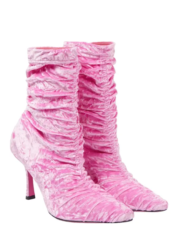 JIMMY CHOO Lotta 85 Crushed Velvet Ankle Boots - Pink