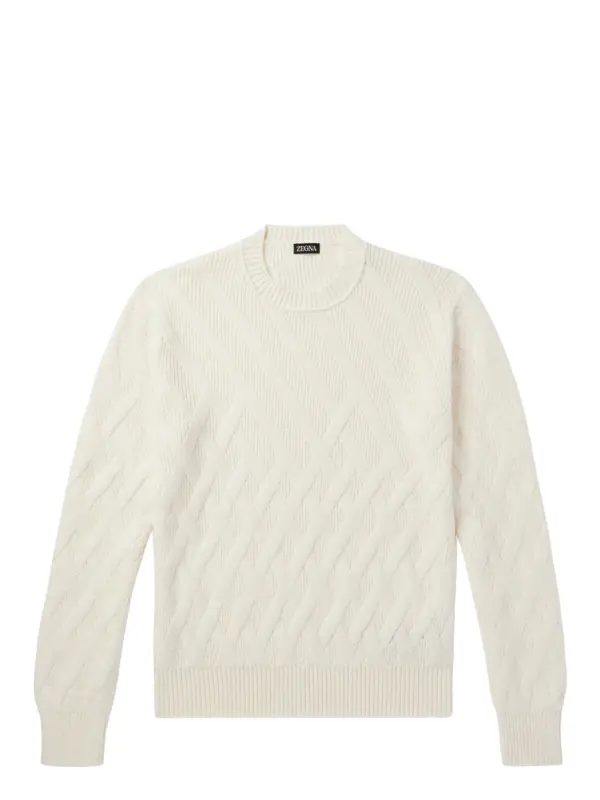 Zegna Leather-trimmed Basketweave Cotton Sweater - Neutrals