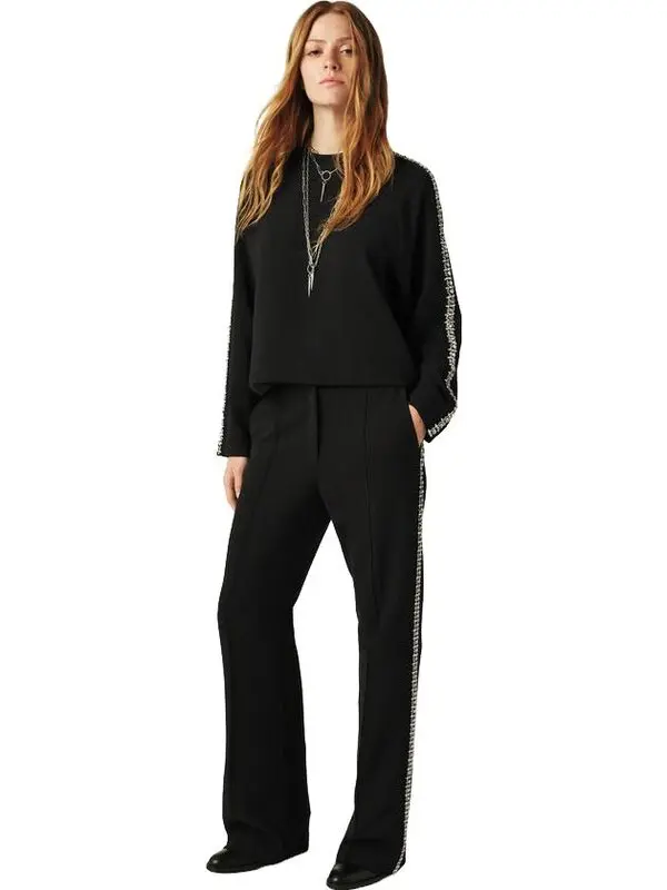 Ba&sh Saul Rhinestone Band Trousers - Black