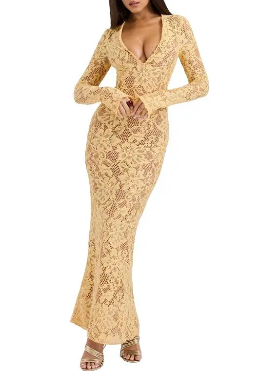 House Of Cb Indiana Floral Lace Maxi Dress - Flax