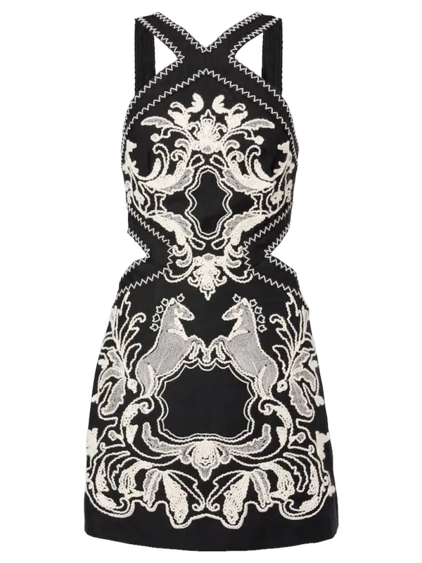 Rebecca Vallance Azera Embroidered Linen-blend Minidress - Black