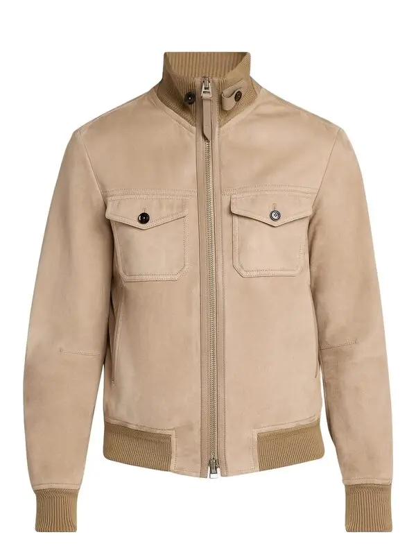 TOM FORD Suede Bomber Jacket - Stone