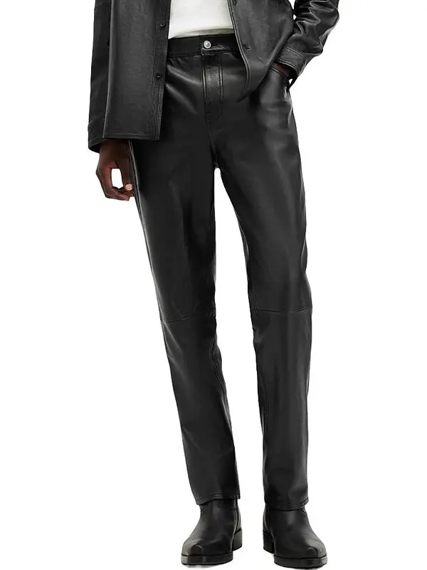 All Saints Lynch Leather Straight Fit Trousers - Black