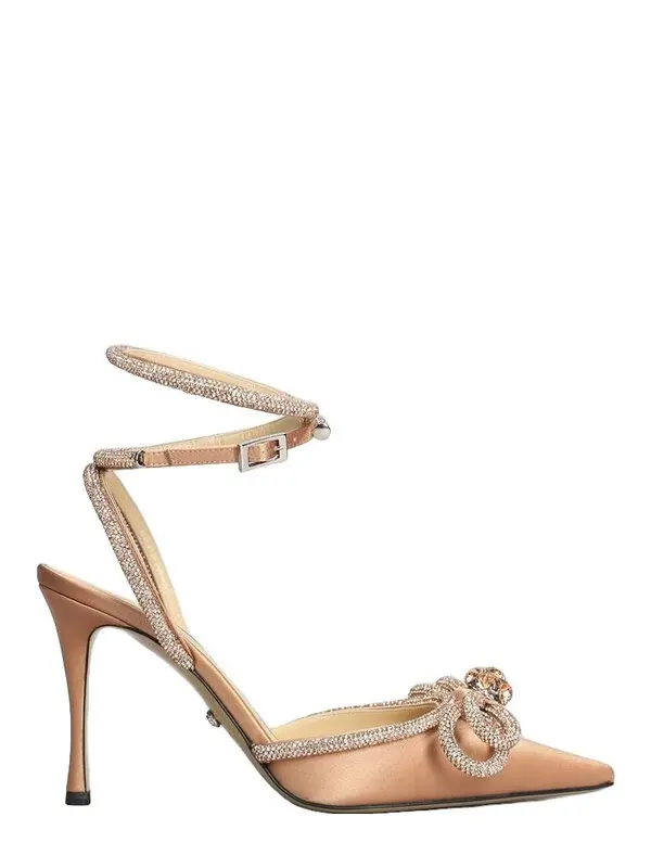 Mach & Mach Satin Pumps With Bow And Adjustable Strap - Brown