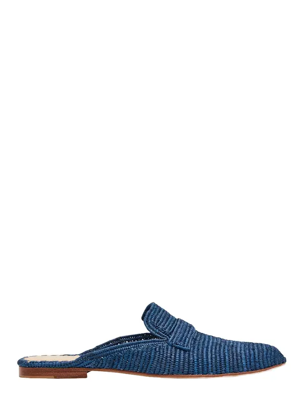 Carrie Forbes Tapa Raffia Loafer Mules - Navy
