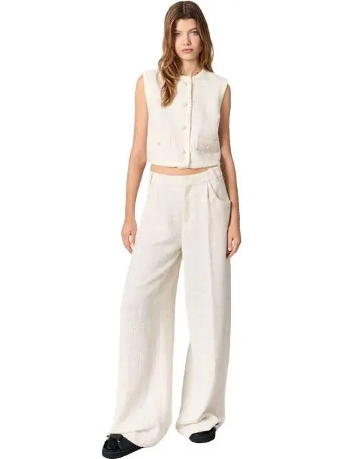 Maje Sequin Embellished Sleeveless Tweed Jacket - Ecru