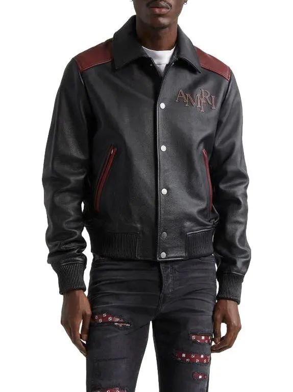 Amiri Colorblock Staggered Logo Leather Jacket - Black