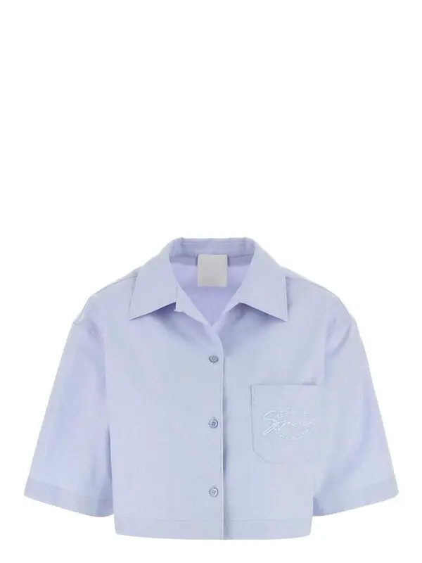 Givenchy Logo Embroidery Cropped Shirt - Blue