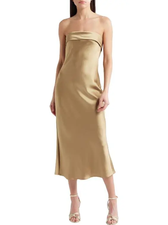 Amsale Faye Strapless Satin Cocktail Dress - Gold