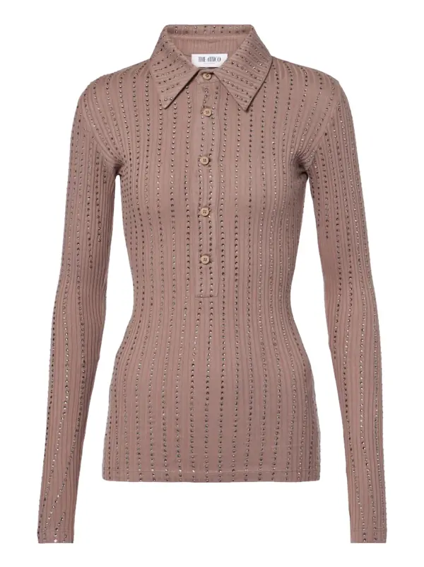 Attico Embellished Cotton Polo Sweater - Beige