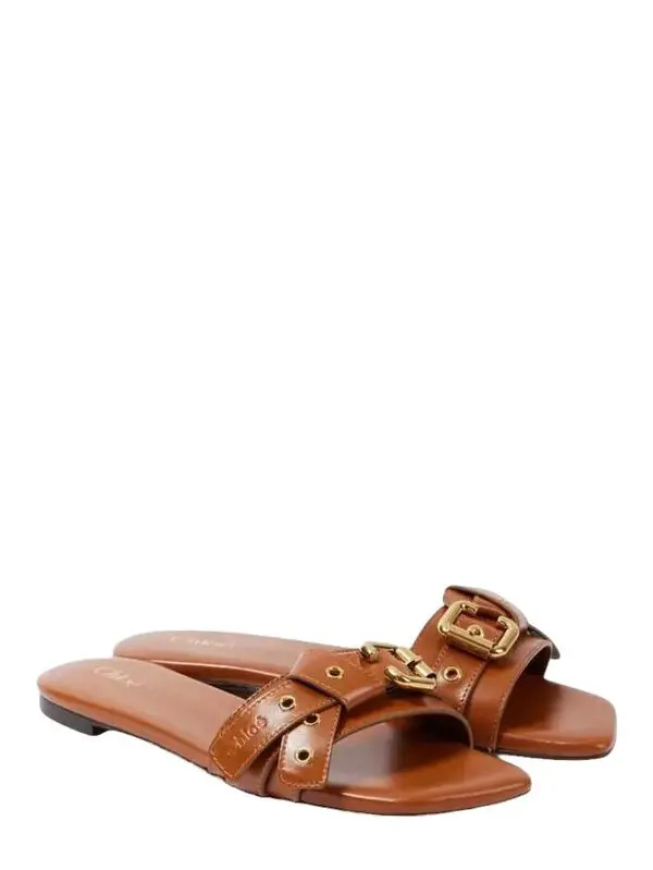 Chloé Mae Leather Slides - Brown