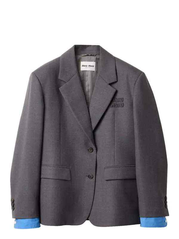 Miu Miu Logo Embroidered Wool Blazer - F0308 Antracite