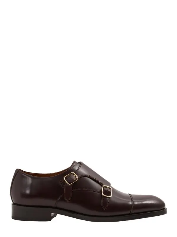 REISS Amalfi Leather Double Monk Strap Shoes - Oxblood