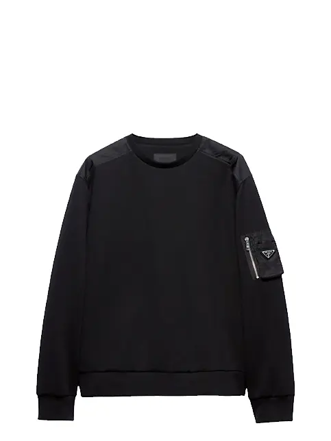 Prada Re-nylon Patch Crewneck Cotton-jersey Sweatshirt - Black