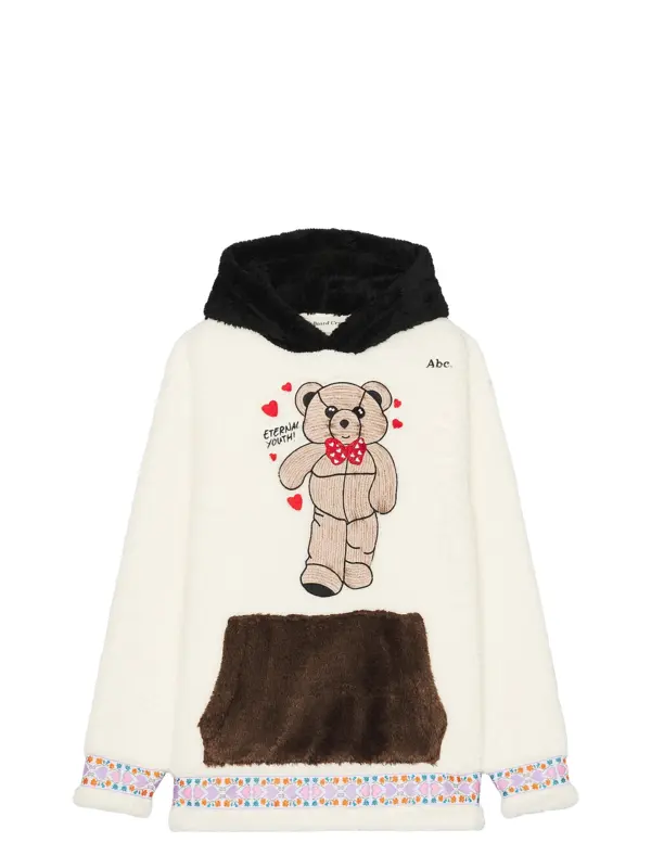 ADVISORY BOARD CRYSTALS Bear Patch Boa Fleece Pullover Hoodie - Ecru