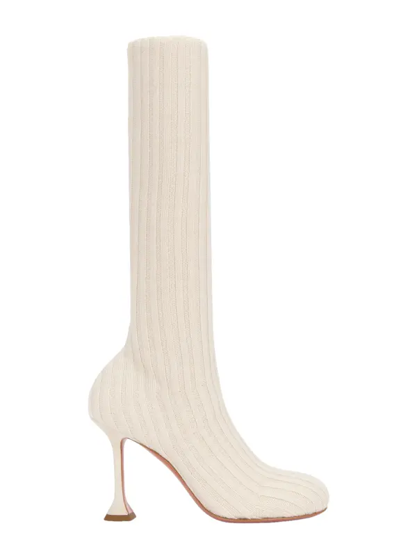 Amina Muaddi Veneda Stretch 95 Knit Boots - Beige