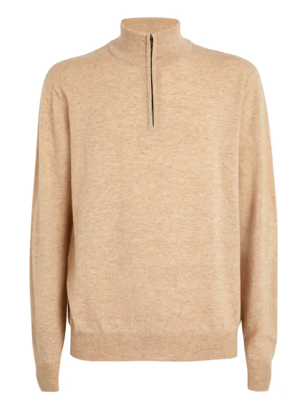 Johnstons Of Elgin Cashmere Quarter-zip Sweater - Beige