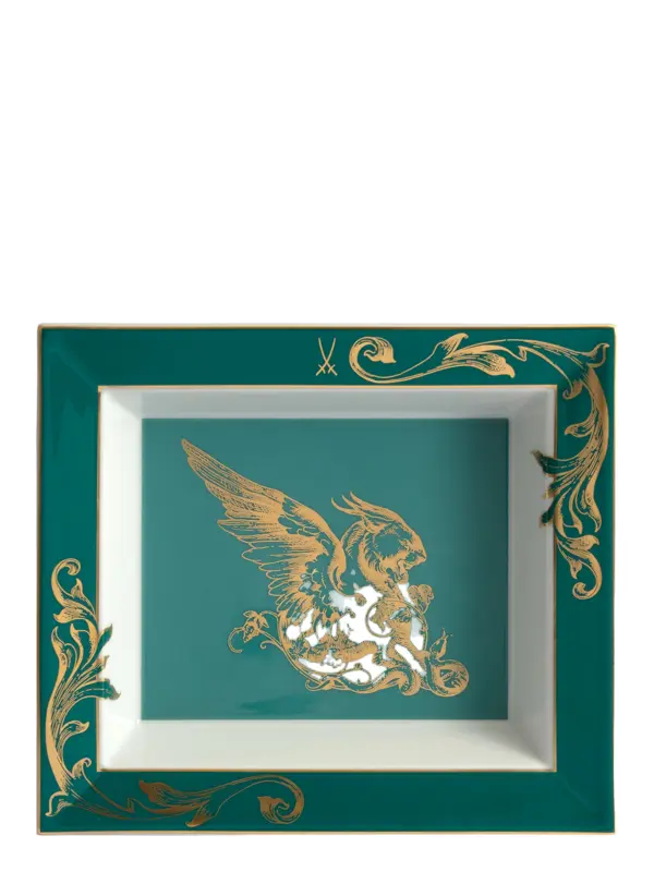 MEISSEN Large Porcelain Winged Lioness Tray - White