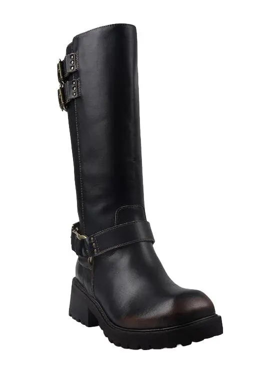 CANDIE'S Zamora Knee High Moto Boots - Brown