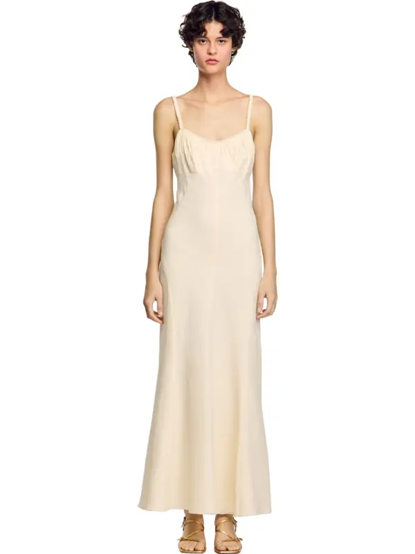 Sandro Maxi Dress With Spaghetti Straps - Ecru