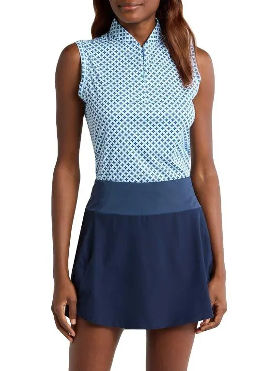 SWANNIES Geo Print Sleeveless Quarter Zip Polo - Sky
