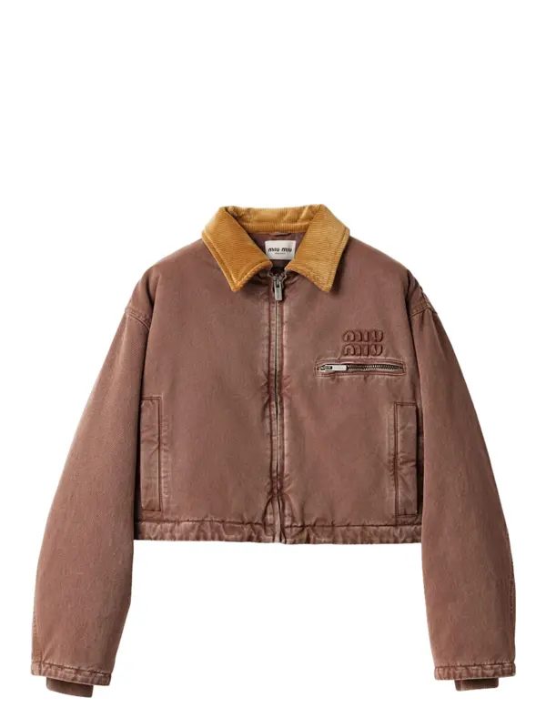 Miu Miu Zip-up Corduroy Collar Crop Padded Bomber Jacket - F0005 Tabacco