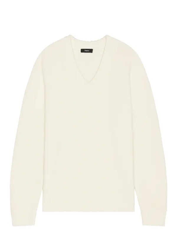 Theory Heavy Wool Cashmere V-neck Sweater - Winter White